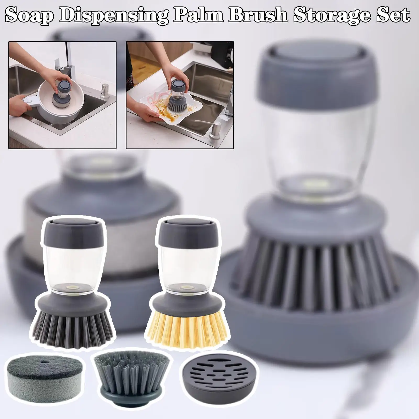 2 In 1 Kitchen Cleaning Brush Soap Dispensing Dishwashing Tool Handle ...