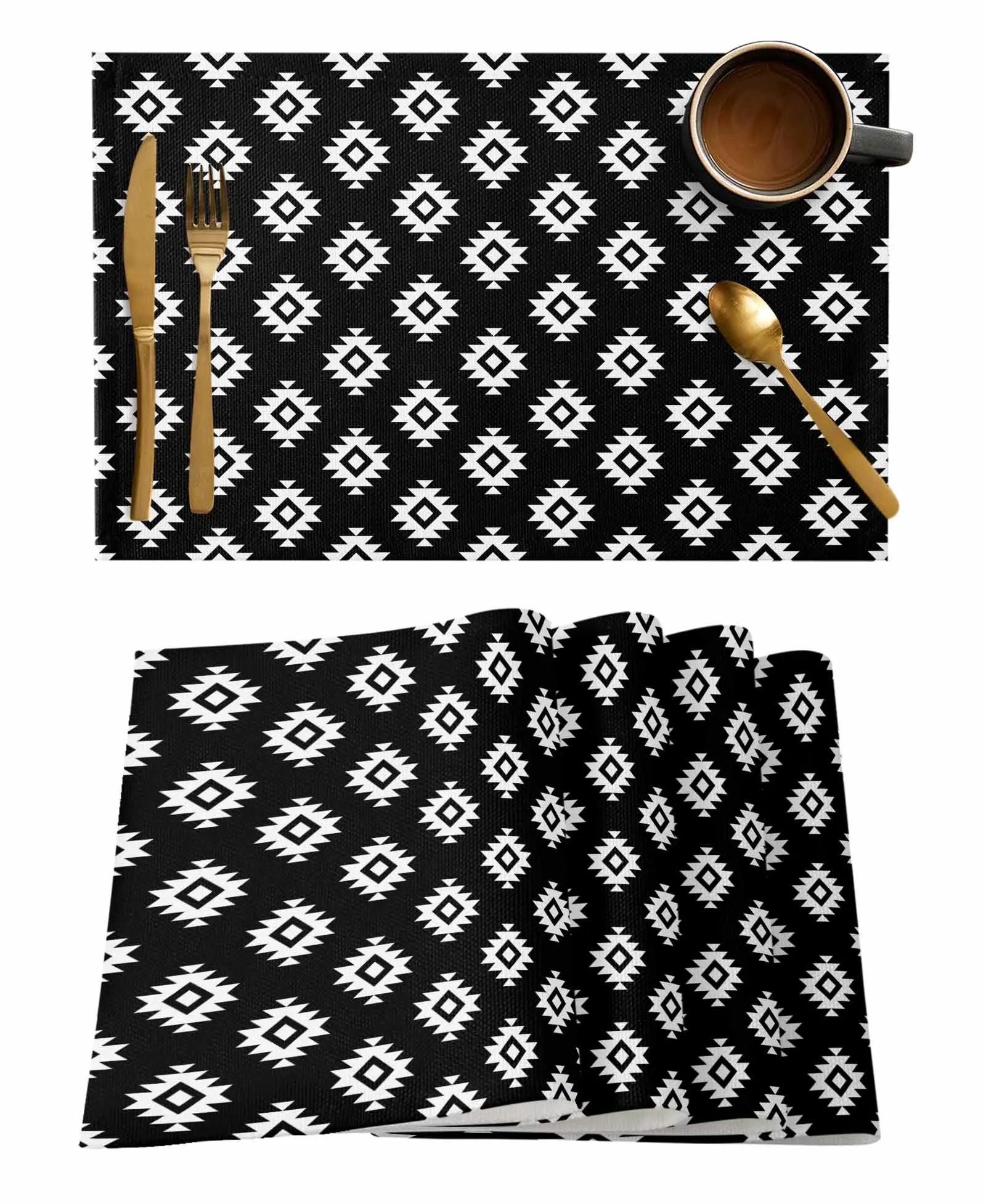 4-6-Pcs-Bohemian-Aztec-Texture-Black-Kitchen-Placemat-Dining-Table ...