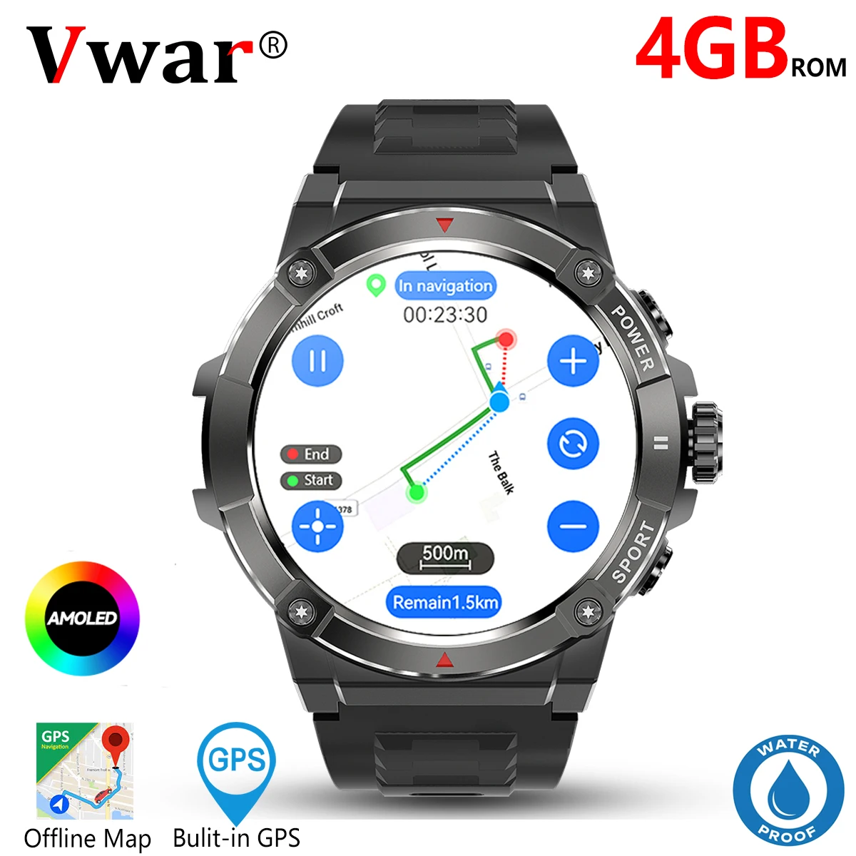 Vwar-RUN-2S-GPS-Smartwatch-Built-in-GPS-Offline-Map-4GB-ROM-Altitude ...