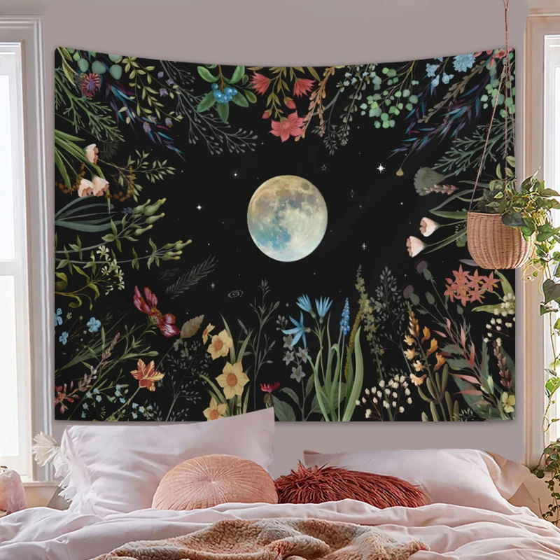 1pc-Moonlight-garden-tapestry-moon-flower-tapestry-colorful-plant ...