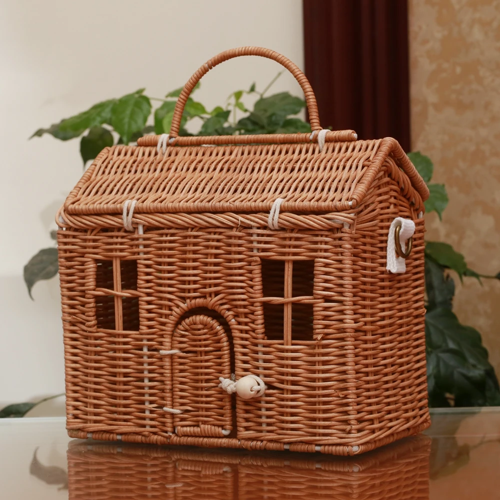 Handmade Rattan Weaven Mushroom Summer Beach Straw Bag House Shape ...