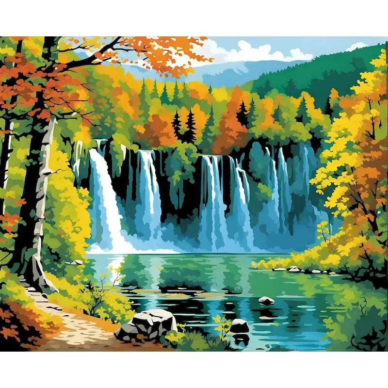 GATYZTORY Acrylic Painting by numbers Waterfall Scenery Handpainted ...