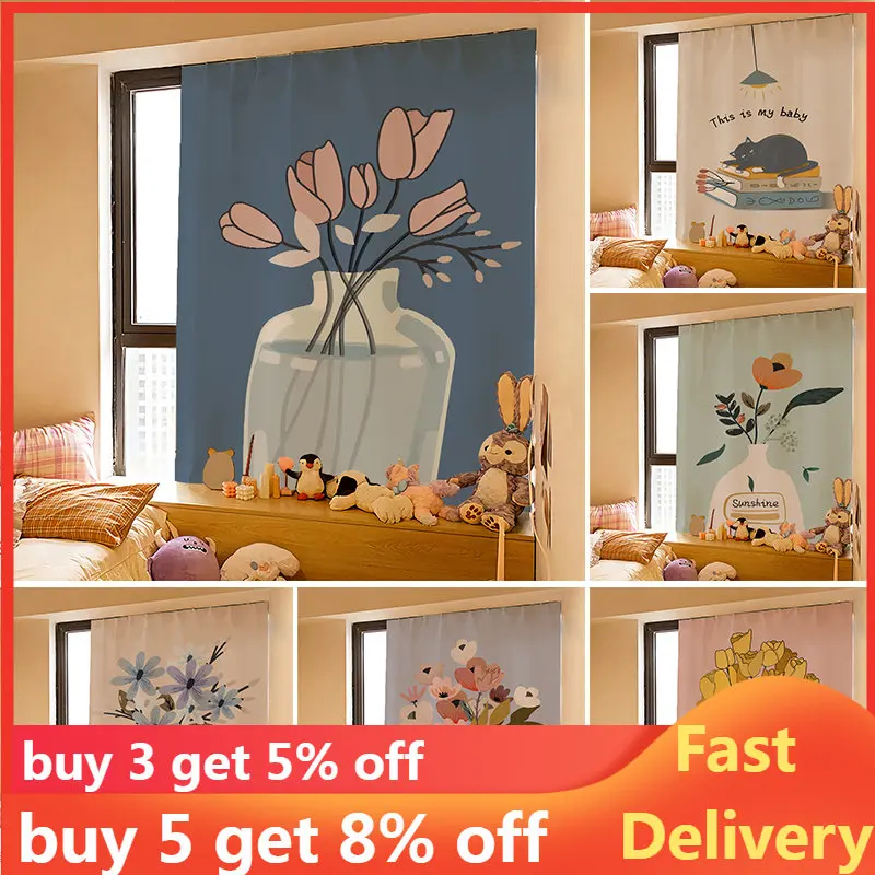 Ins 거실용 프린트 커튼 침실 차양 커튼 펀치 프리 자체 접착 차양 드레이프 홈 데코 코티나스커튼 Aliexpress