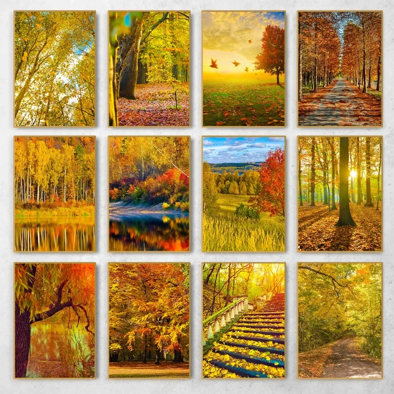 Autumn-Natural-Landscape-Poster-Yellow-Forest-Trees-and-Fallen-Leaves ...
