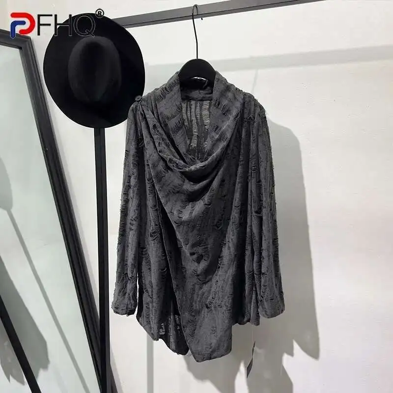 PFHQ Men's Irregular Loose Shirt Jackets Hollow Out Vintage Creativity ...