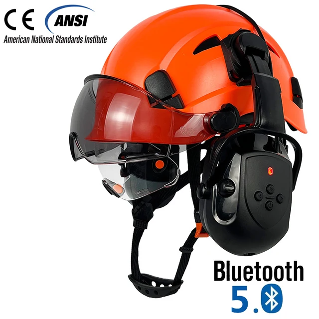 Industrial Safety Helmet With Visors Upgraded Bluetooth Earmuff Noise ...