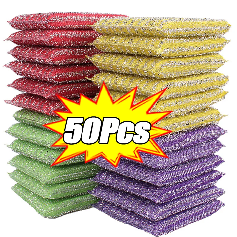 10-50Pcs Magic Steel Wire Sponges Wipe Non-stick Oil Brush Double Sided ...