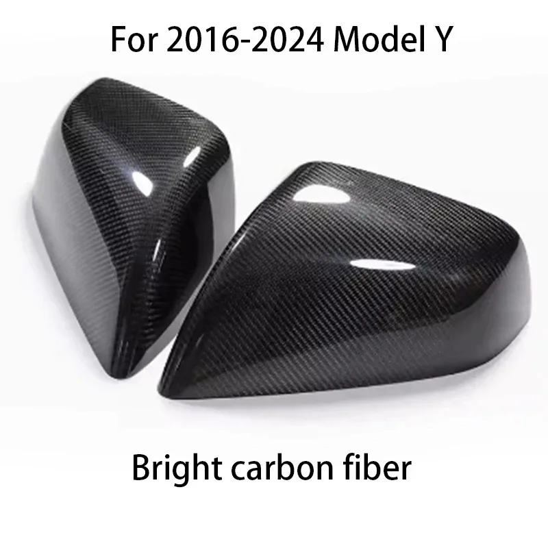 Bright Carbon Fiber Car Paste Side Door Mirror Cover For Tesla Model Y ...
