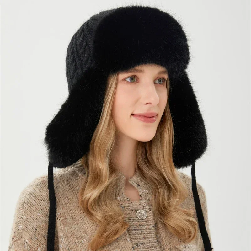 Russian Caps Fur Winter Thickened Warm Knit Ushanka Earflap Pilot Hat ...
