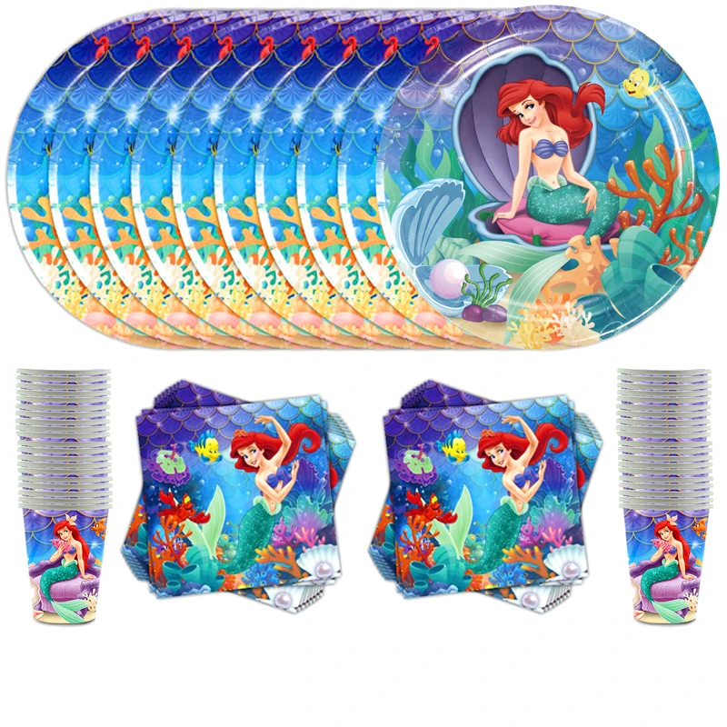 60pcs/lot Little Mermaid Theme Tableware Set Happy Birthday Party ...