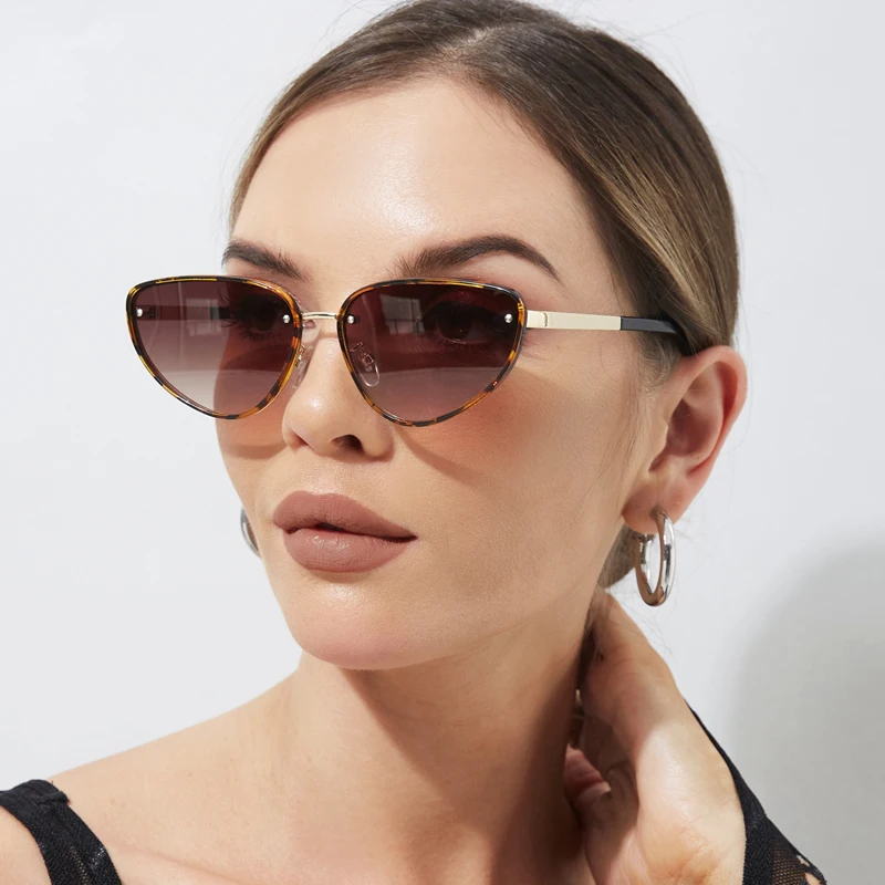 Fashion Metal Cat Eye Sunglasses Women Men Cateye Brand Designer Punk ...