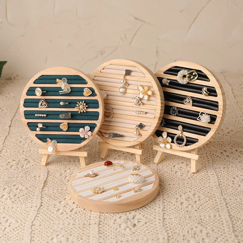Wood Round Shape Jewelry Tray Ring Earrings Bracelet Display Plate ...