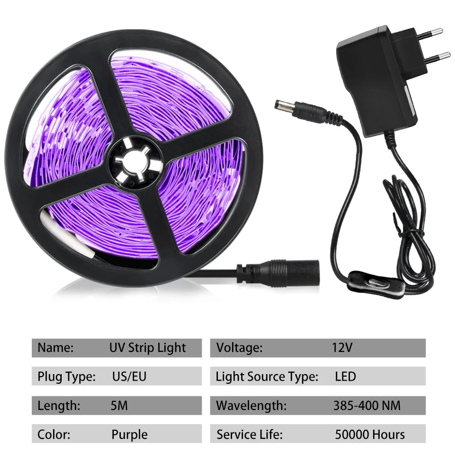 Tira-de-luces-LED-UV-DC-12V-5M-l-mpara-ultravioleta-385-400nm-luz-negra ...