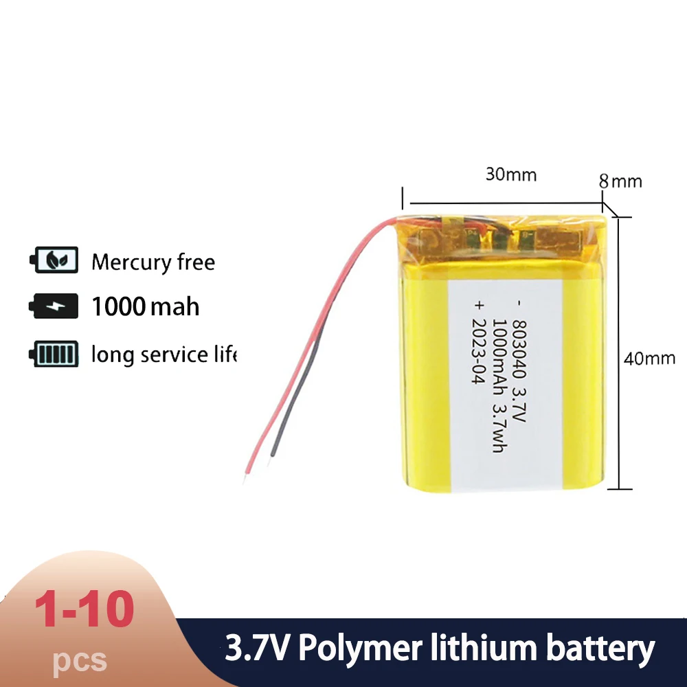 1-10pcs-803040-Battery-3-7V-1000mAh-Polymer-Lithium-Lipo-Li-ion-Battery ...