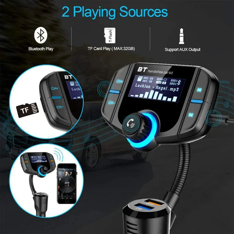 FM-Transmitter-Handsfree-Bluetooth-Car-Kit-MP3-Player-With-Dual-USB-Car ...