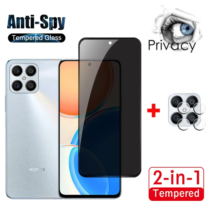 2in 1 Privacy Tempered Glass For Honor X8 X7 X9 50 Se 20 Pro Camera Lens Protector For Honor 8a ...