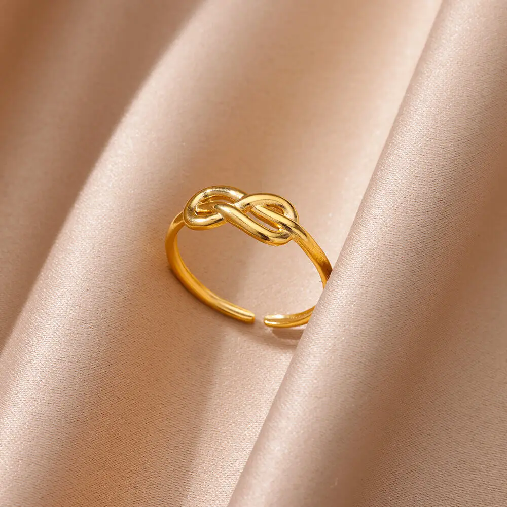 Minimalist-Knotted-Rings-For-Women-Stainless-Steel-Gold-Color-Adjustable-Bow-Promise-Joint-Ring ...