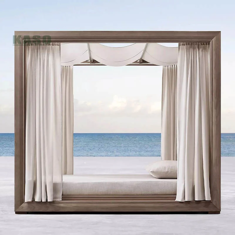 -Outdoor sun bed canopy Pool loungers Wooden hotel Deluxe teak cabin ...