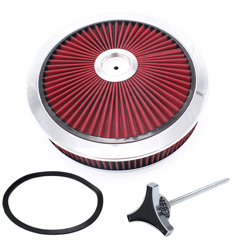 Washable Reusable Round Air Filter Element Kit Flow-Thru Lid High Flow ...