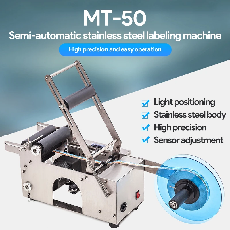 MT 50 Semi Automatic Round Bottle Labeling Machine Label Applicator With Date Printer Self ...