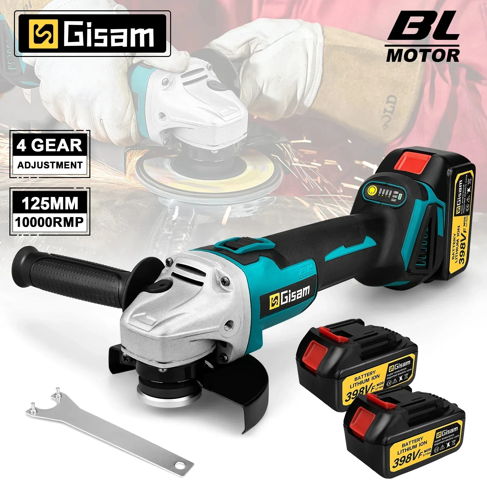 Gisam 125MM Brushless Electric Angle Grinder M14 Variable Speed Cutting ...