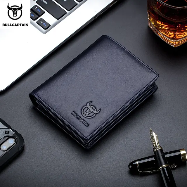 BULLCAPTAIN-cartera plegable de cuero genuino para hombre, tarjetero ...