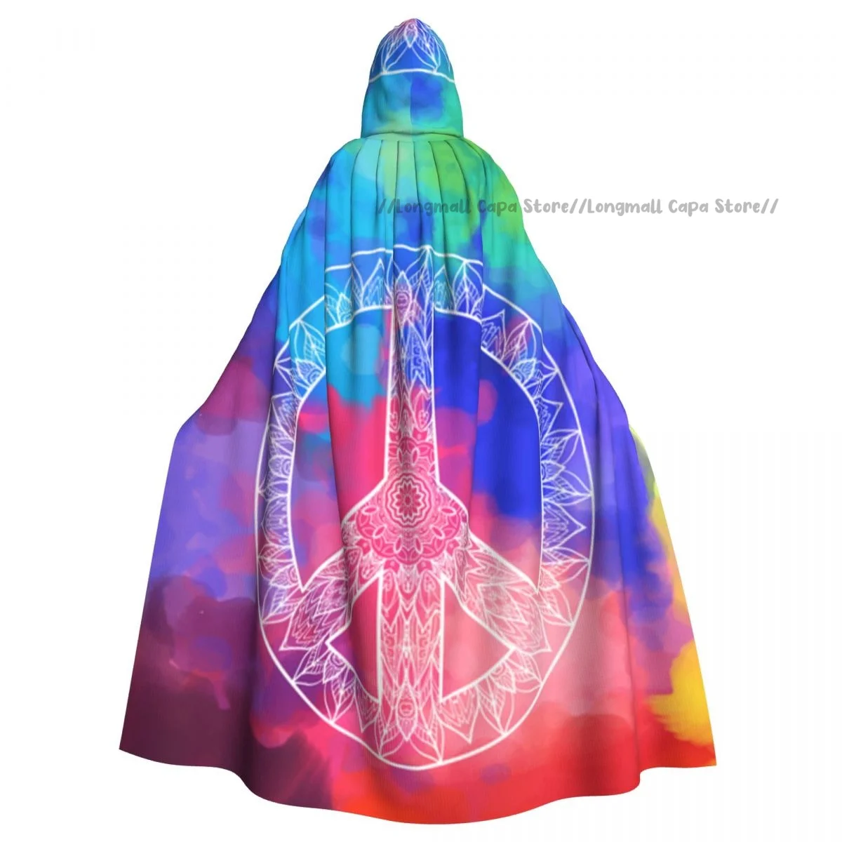 Adult-Halloween-Hipster-Peace-Symbol-Cloak-Cape-Hooded-Medieval-Costume ...