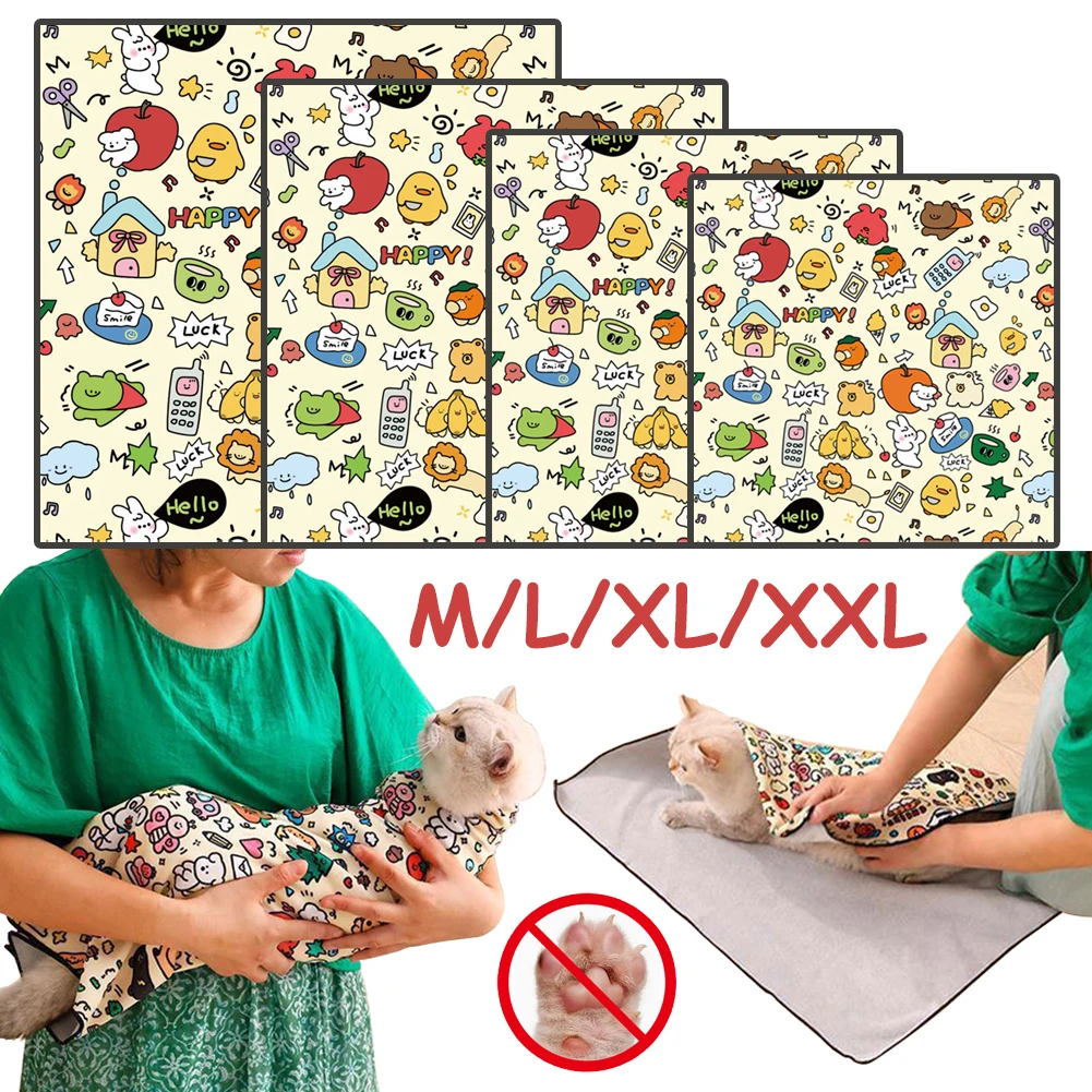 4 Sizes Cat Grooming Wrap Self-Adherent Cat Restraint Wrap Anti-Scratch ...