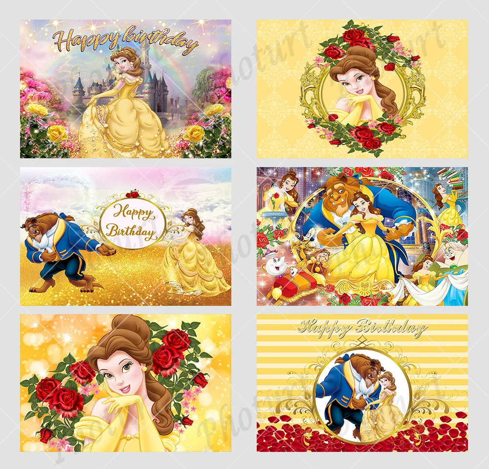 Disney-Beauty-and-the-Beast-Princess-Belle-Backdrop-Kids-Birthday-Party ...