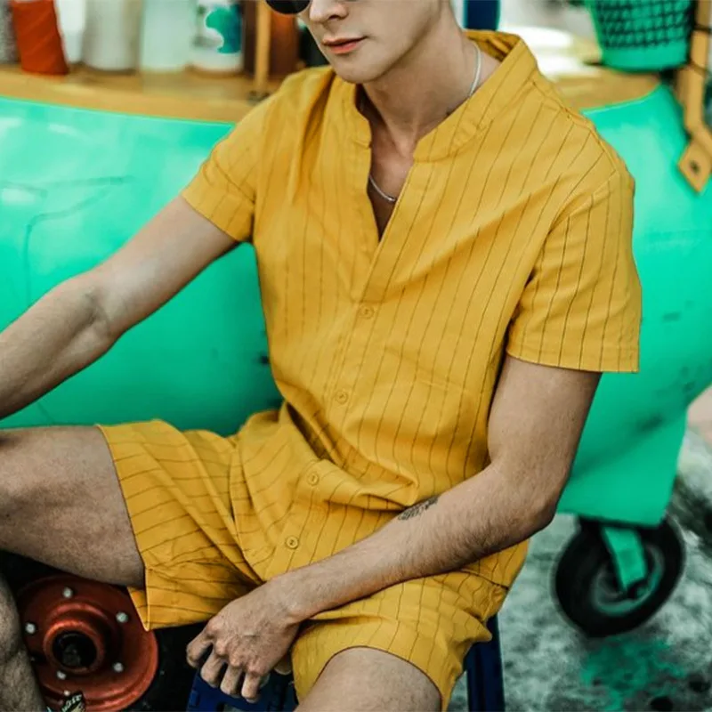 Men Outfit Set 2022 Summer Clothes for Men Fashion Streetwear Yellow ...