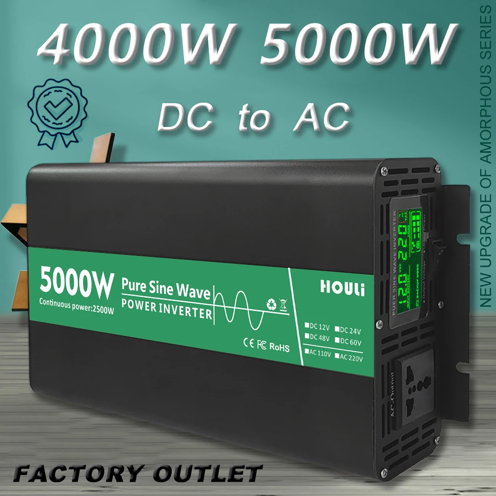 Inversor de onda sinusoidal pura para coche, convertidor de potencia de 2500W, pico de 5000W, CC ...