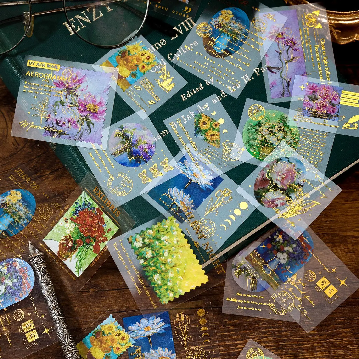 30Pcs Half Dream Glass Series Decorative Gilded Sticker Retro Literary ...