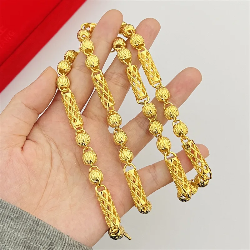 24K real gold jewelry empty cylindrical lantern 9999 men and women ...