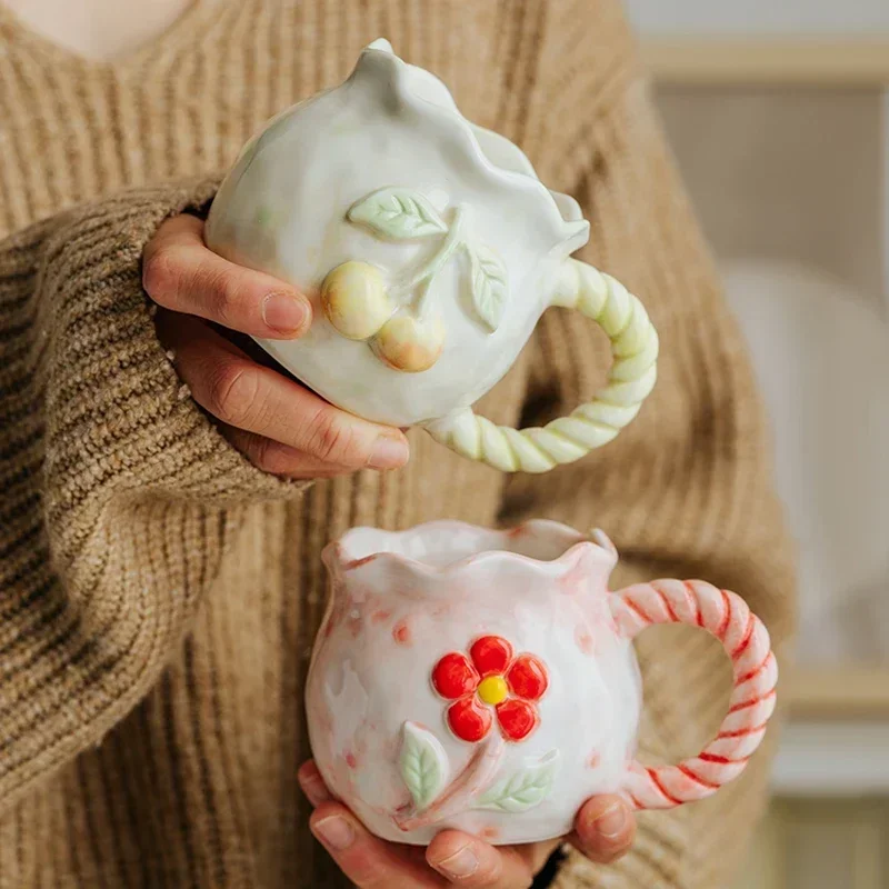 Relief-Hand-painted-Embossed-Pink-Flower-Mug-High-value-Girl-s-Heart ...