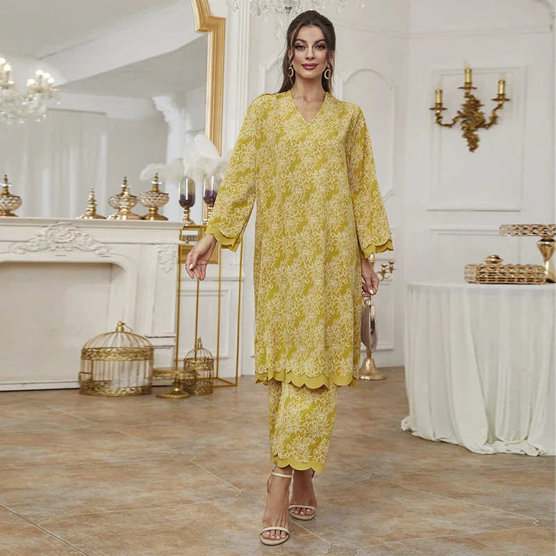 2 Piece Abaya Muslim Set Ramadan Abayas For Women Dubai Turkey Saudi ...