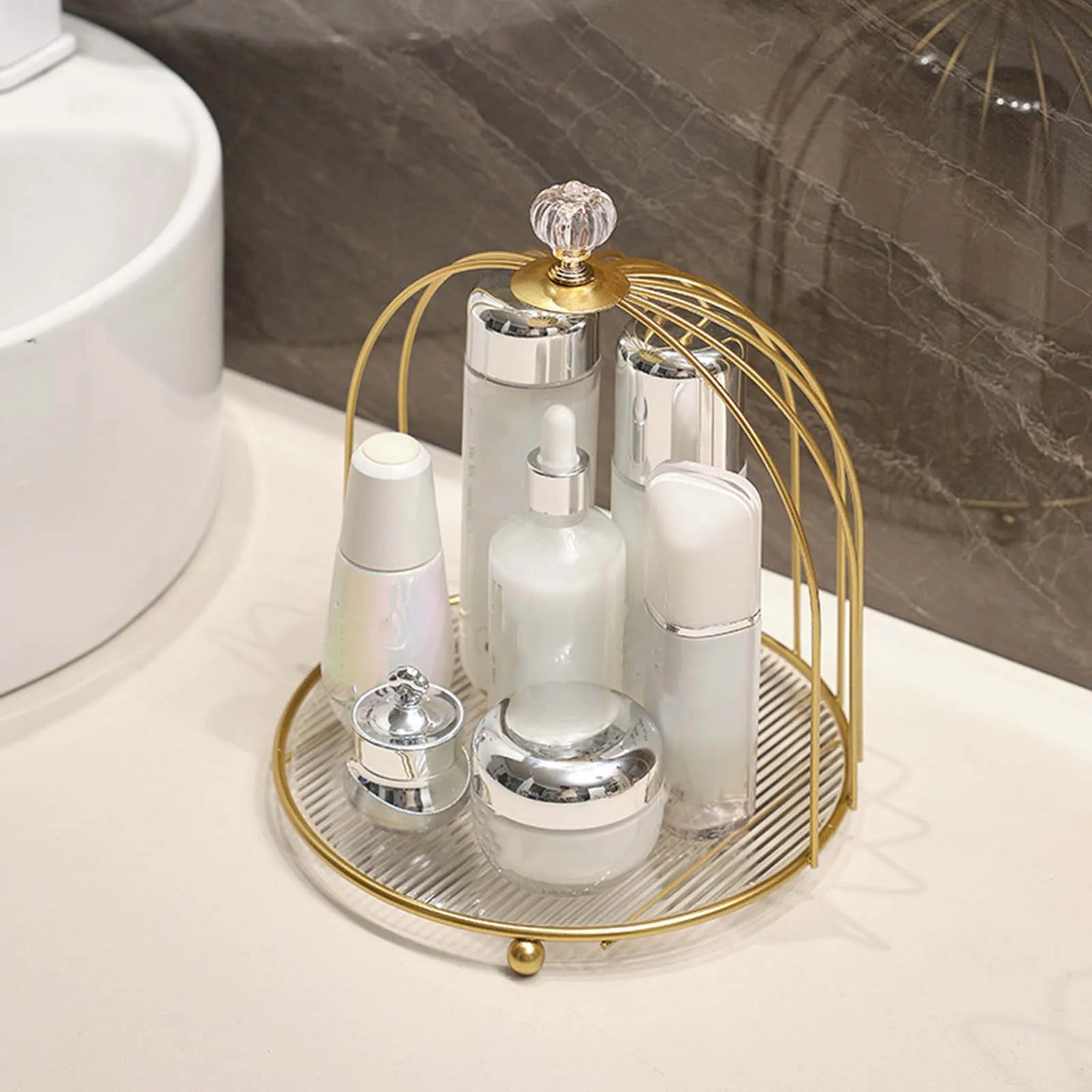 Cosmetic Rack Desk Antique Display Stand Shelf Golden Bathroom Makeup ...