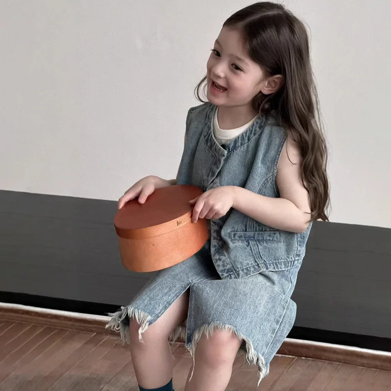 Girls Denim Set 2025 Summer New Loose Denim Tank Top Vest Jacket ...