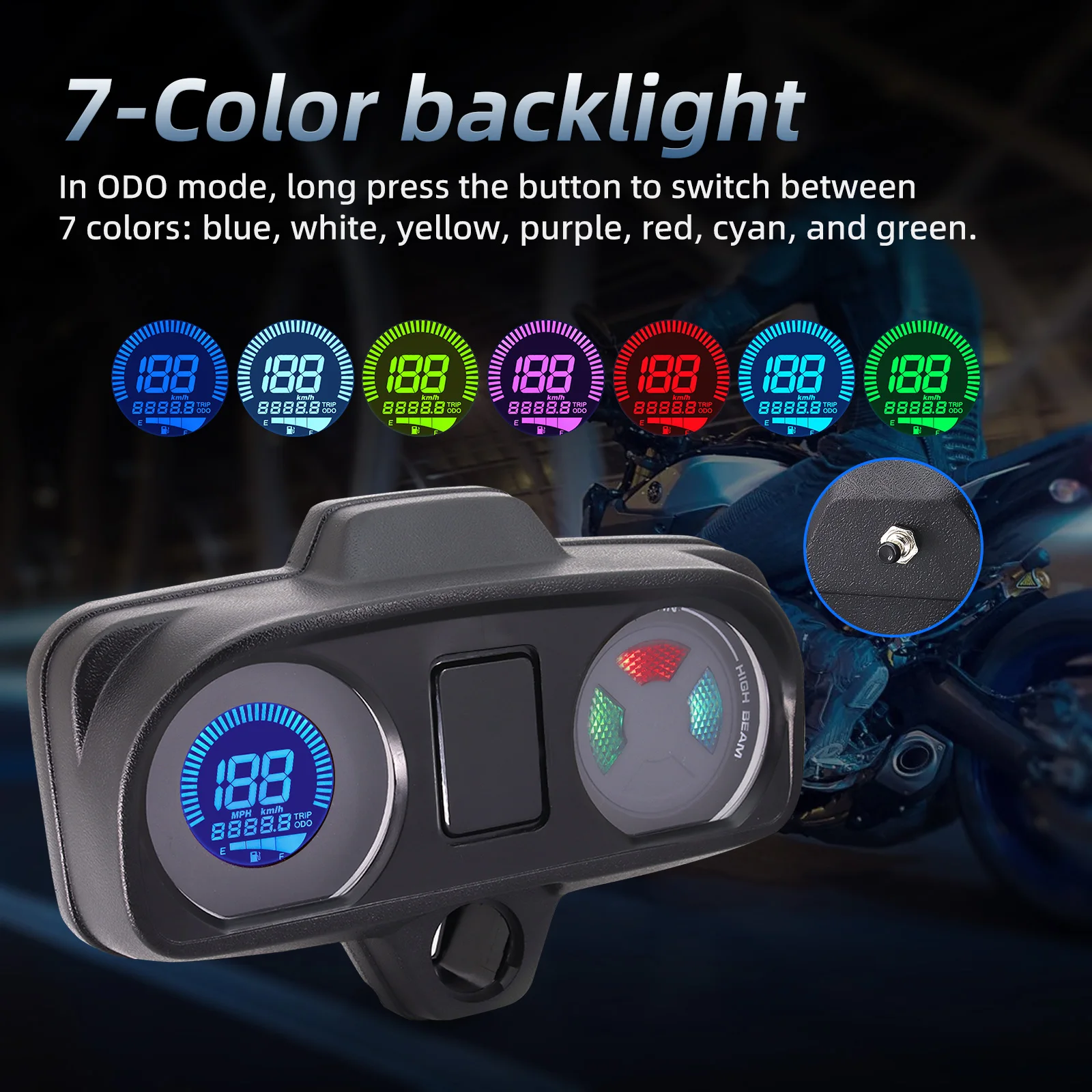 LCD-Motorcycle-Speedometer-Speed-Gauge-Fuel-Meter-Odometer-199KM-H-7 ...