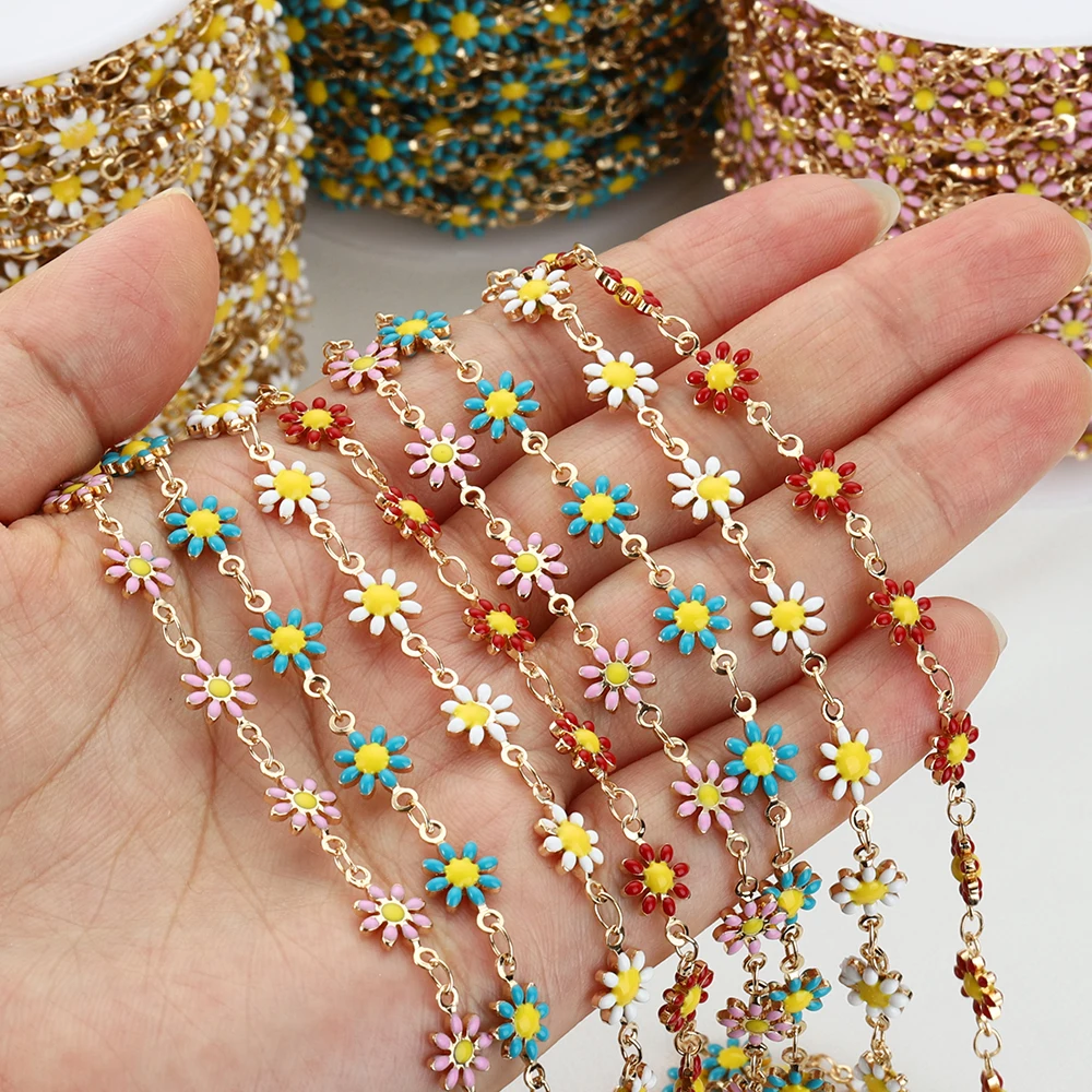 1Meter-Daisy-Flower-Chain-Enamel-KC-Gold-Beaded-Chains-for-Necklace ...