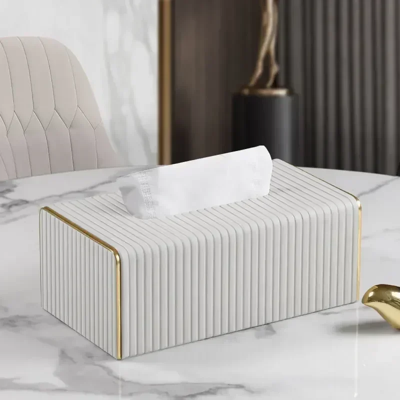 2024High-Quality-Streak-Luxury-Leather-Tissue-Box-European-Style-Tissue ...