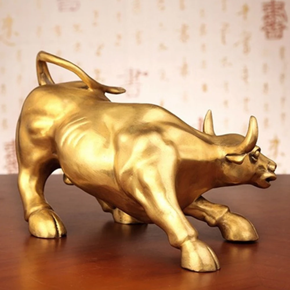 100-Brass-Bull-Wall-Street-Cattle-Sculpture-Copper-Mascot-Gift ...