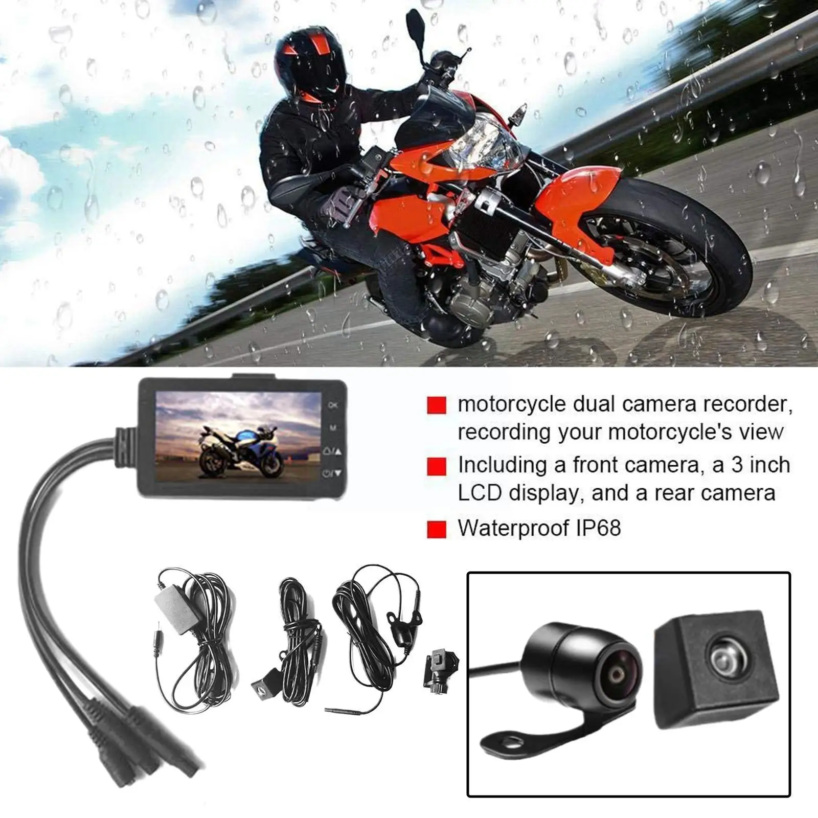 Motorcycle Dvr Dash Cam 1280p Full Front Rear View Box Motorcycle ...