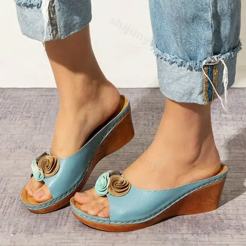 Women New Flower Sandals 2025 Wedge Heels Summer Shoes Women Outdoor ...