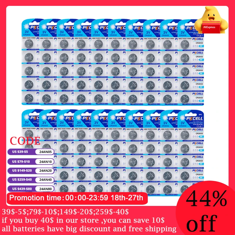 20PC/50PC/100PC/200PC CR2032 3V Button Batteries BR2032 DL2032 ECR2032 ...