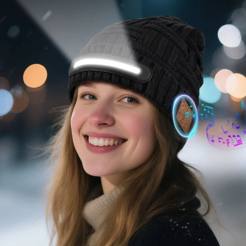 Bluetooth LED Beanie Hat Wireless Music Calls Headlamp Knitted Warm ...