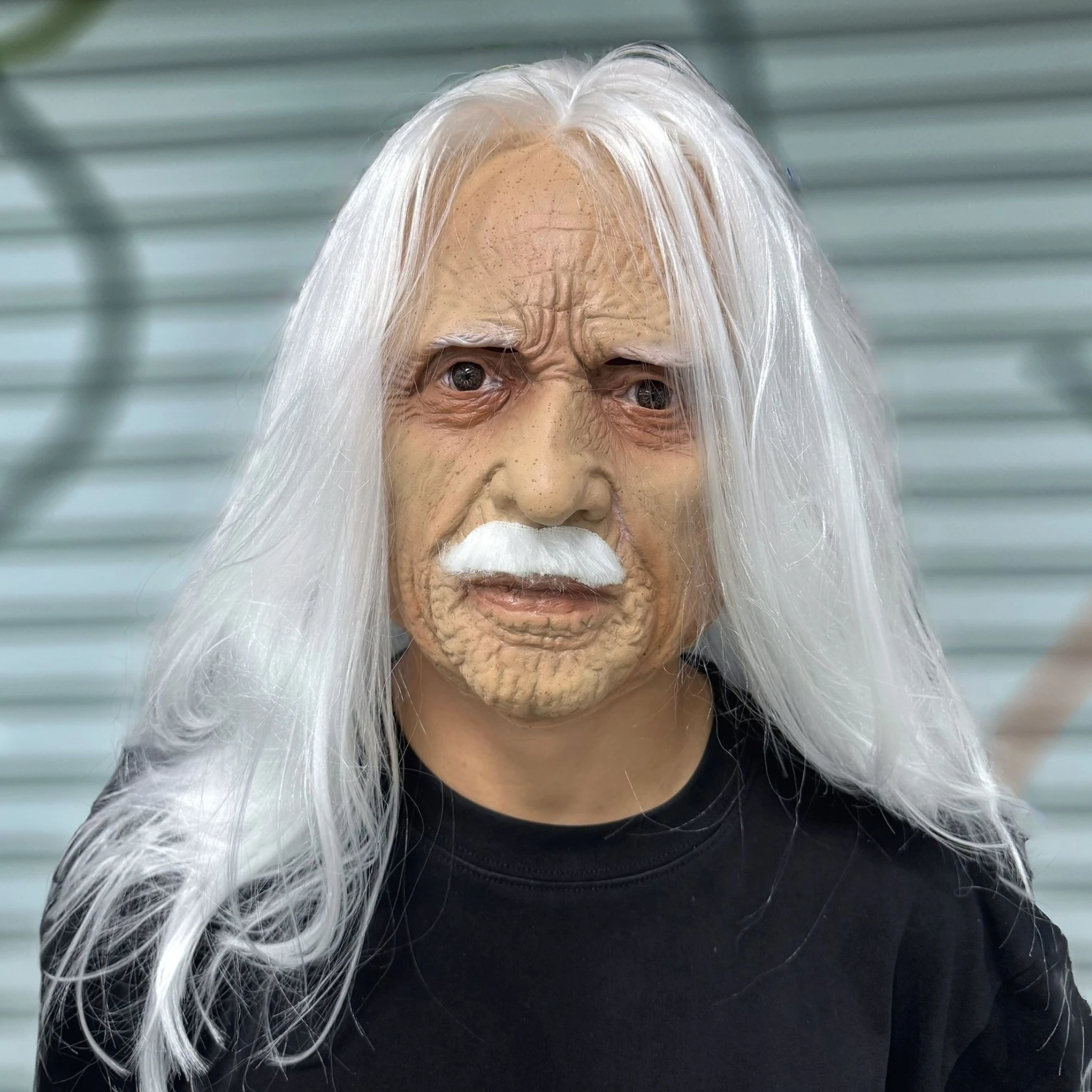 Realistic Old Man Latex Mask with Long White Hair & Mustache – Full ...