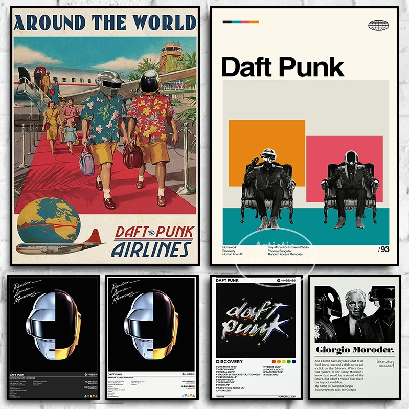 Around-The-World-Daft-Punk-Poster-Retro-Canvas-Painting-Prints-Wall-Art ...