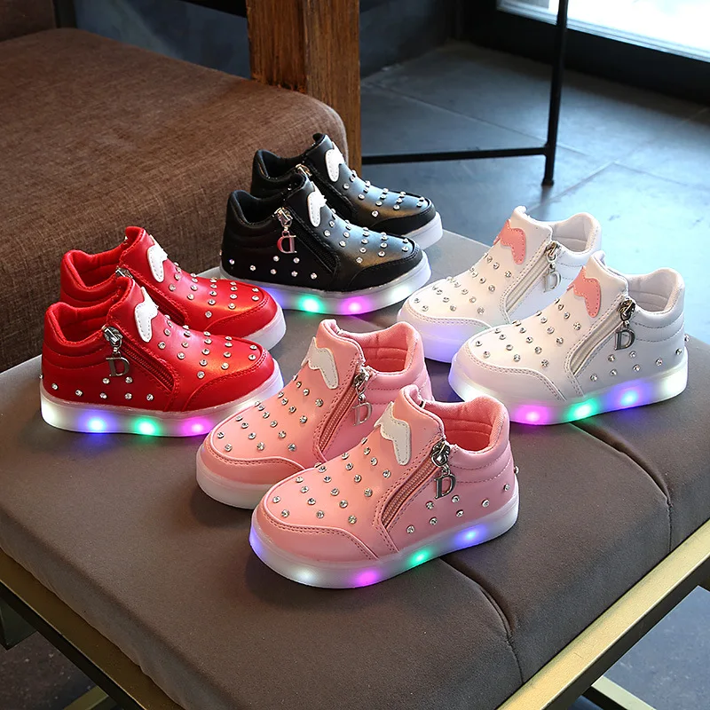 Size 21 30 Girls LED Shoes Children Princess Bow Girls Glowing Sneakers Cute Baby Sneakers Light Shoes Sneakers Tenis De Nina