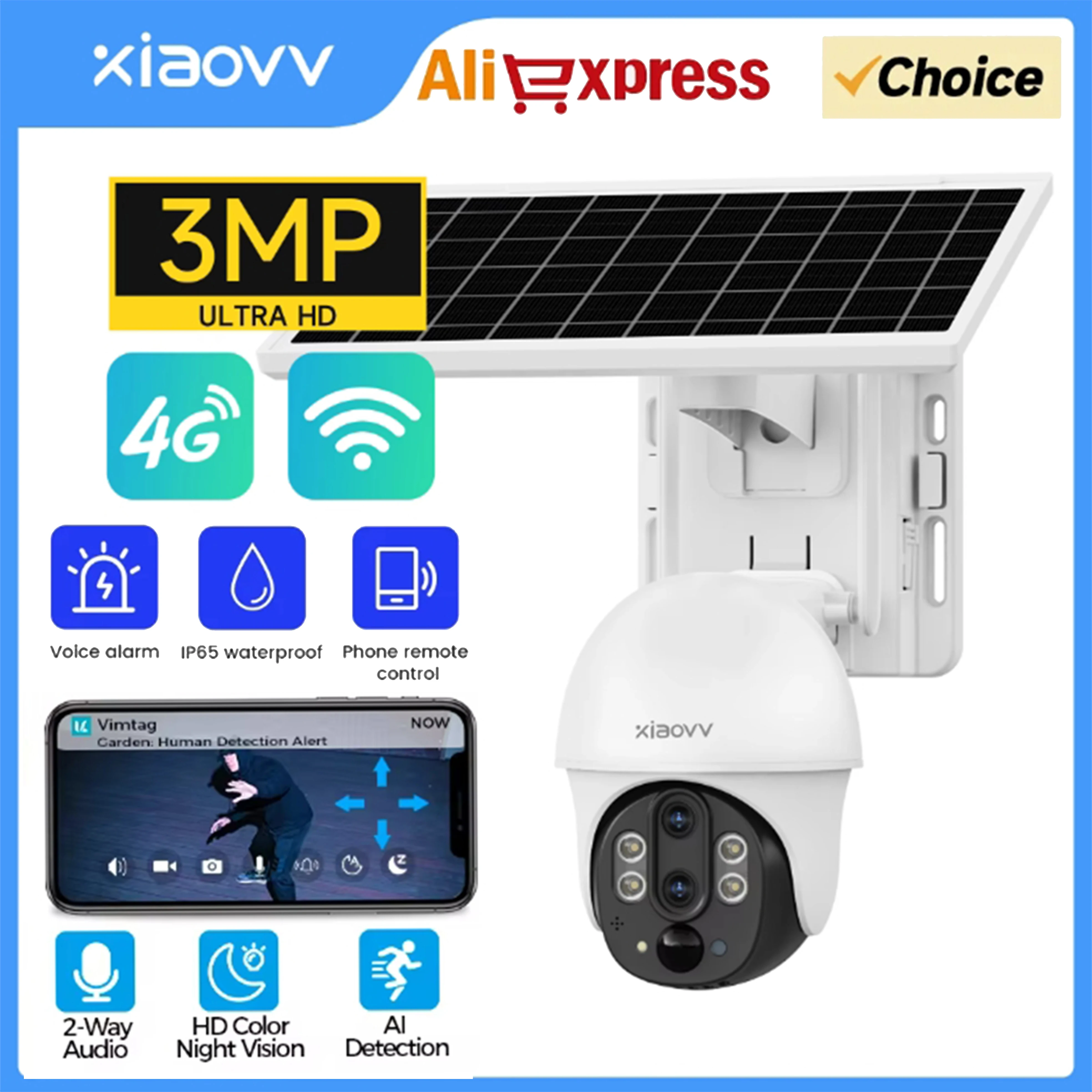 XIAO-VV-4G-Sim-Card-3MP-PTZ-Solar-Outdoor-Security-Camera-Waterproof ...