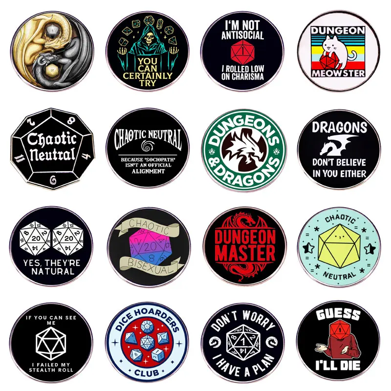 DND D20 Dice TRPG Tabletop RPG Pin Enamel Brooch Alloy Metal Lapel ...